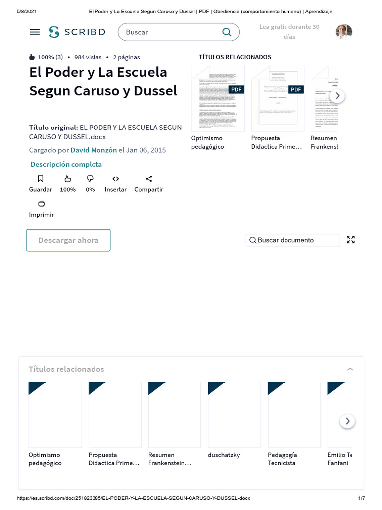 2-El Poder y La Escuela Segun Caruso y Dussel - PDF - Obediencia (Comportamiento Humano ...