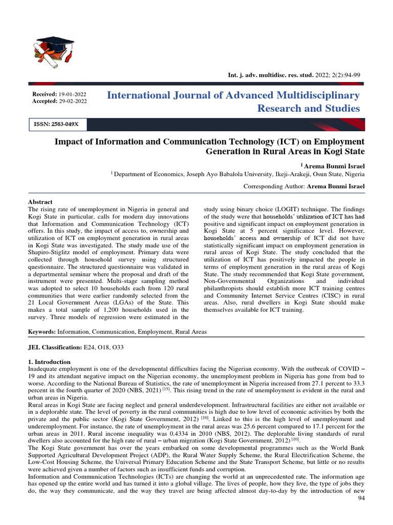 Impact of ICT on Employment Generation in Kogi State | PDF | Economies