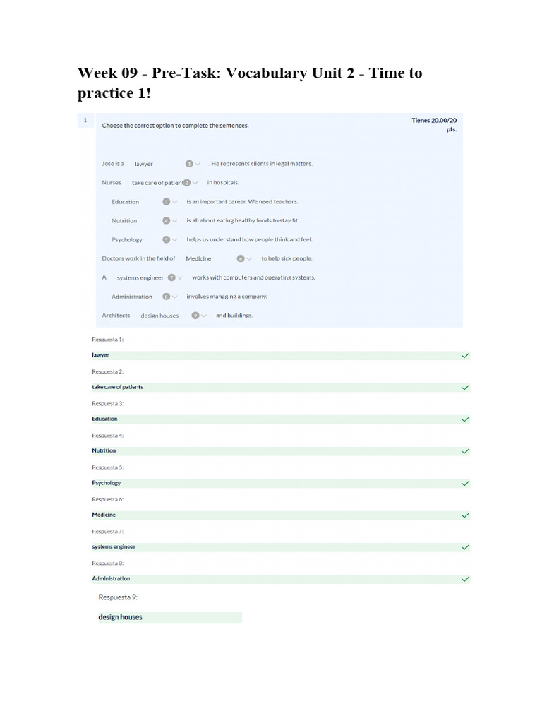 INGLES III Week 09 - Pre-Task Vocabulary Unit 2 - Time To Practice 1 | PDF