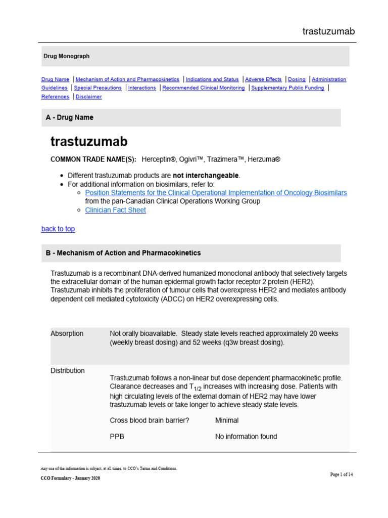 Trastuzumab | PDF | Pharmacokinetics | Chemotherapy