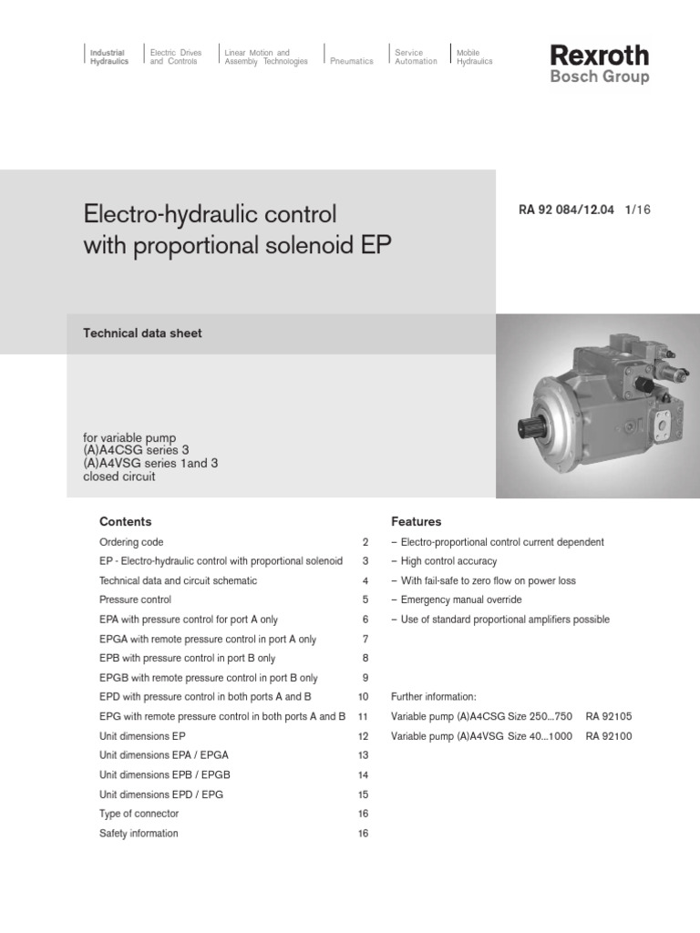 Electro Hydraulic Control With Proportional Solenoid EP | PDF | Pump ...