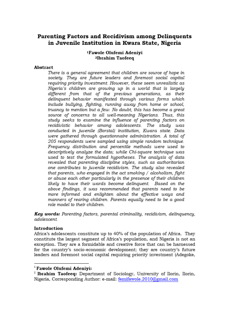 Parenting Factors and Recidivism | PDF | Juvenile Delinquency | Adolescence