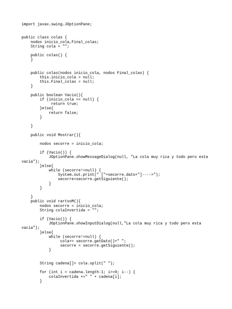 Implementación de Cola en Java | PDF