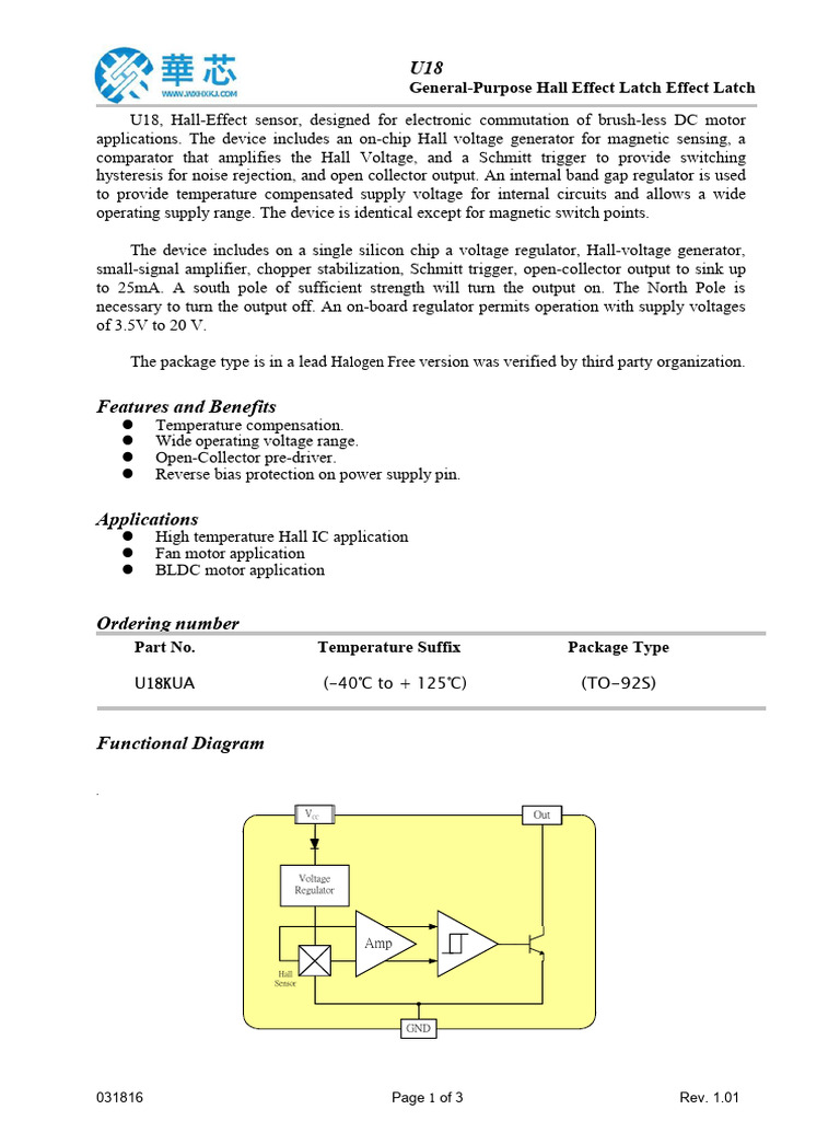 HXU18UA - Senzor Hall Easy Eda | PDF | Manufactured Goods | Electrical Equipment