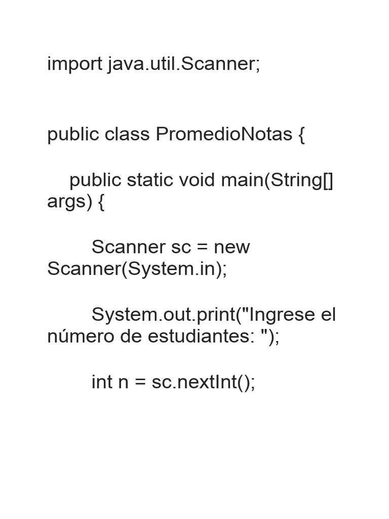 Cálculo de Promedio de Notas en Java | PDF | Informática