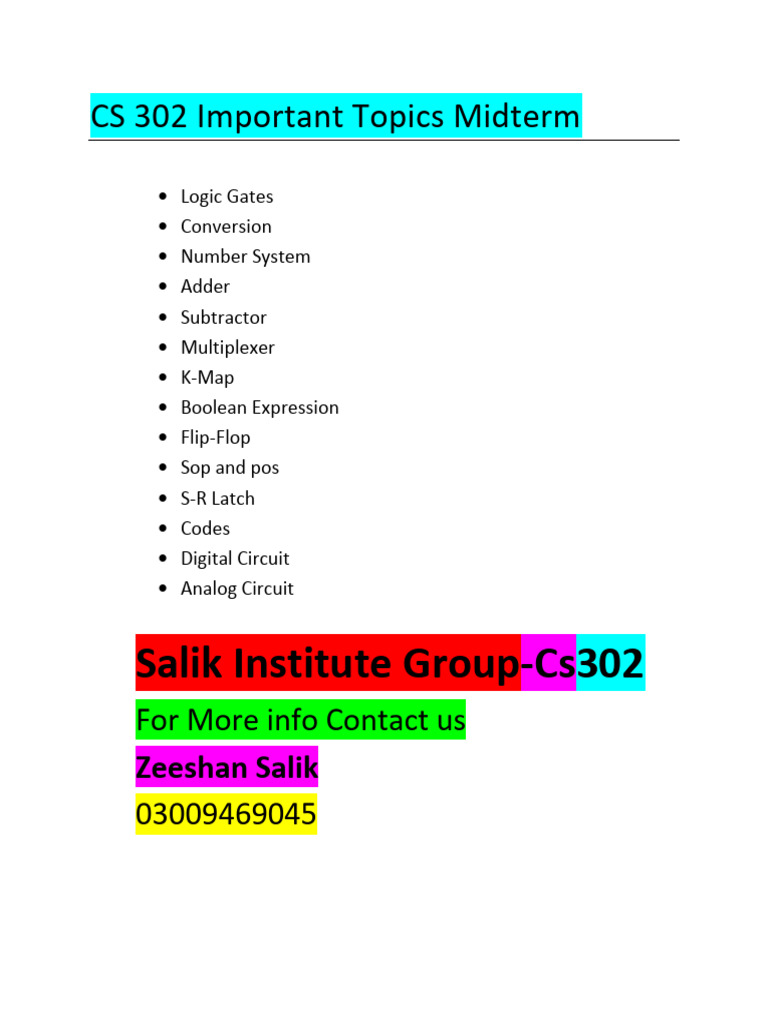 Cs302 Impostant Topics Midterm | PDF | Teaching Methods & Materials | Computers