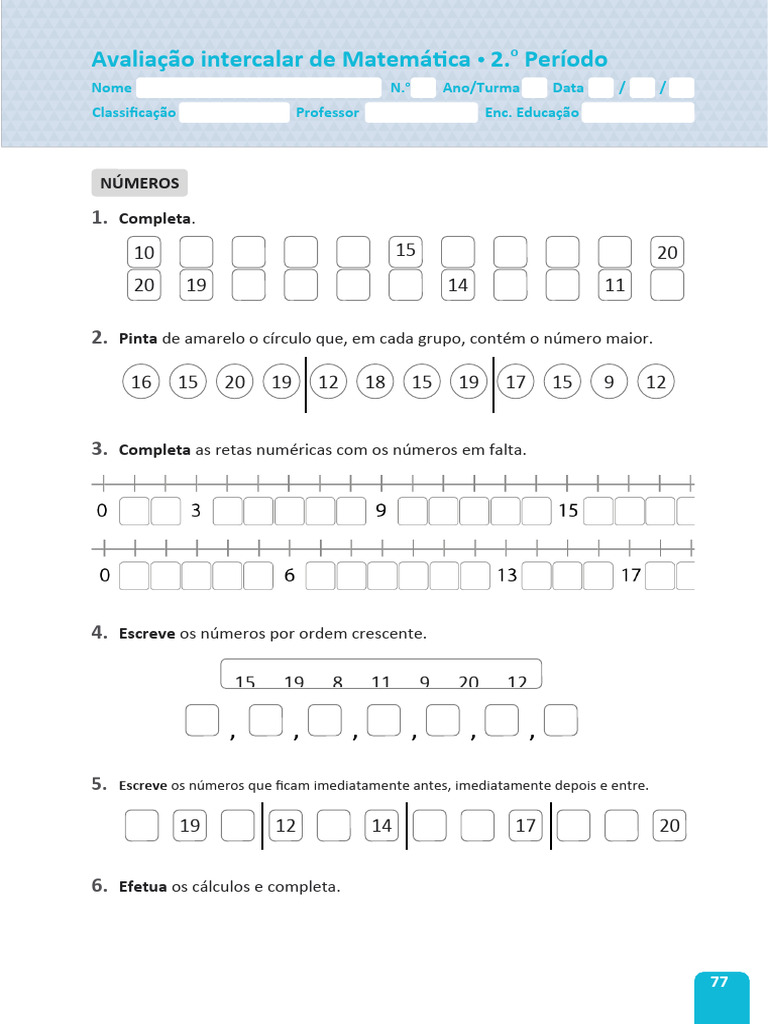 Avaliação Intercalar - 2.º Período | PDF