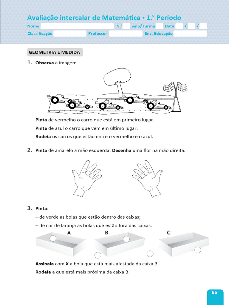 Avaliação Intercalar - 1.º Período | PDF
