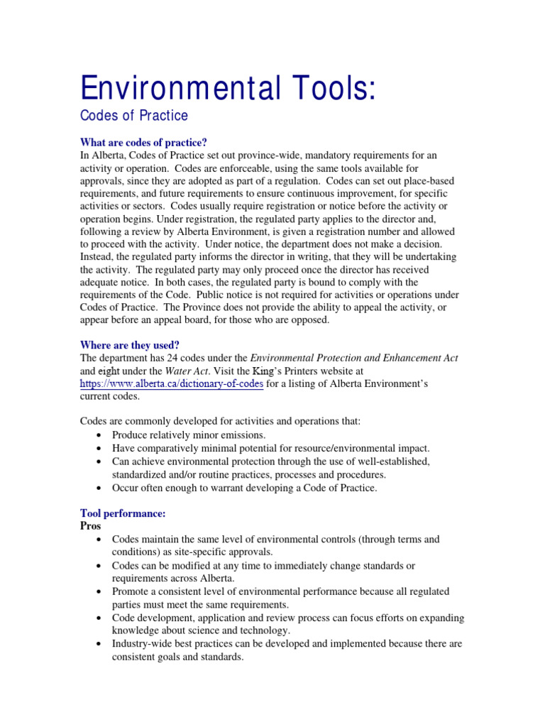 Alberta Environmental Codes of Practice | PDF | Environmental Impact ...