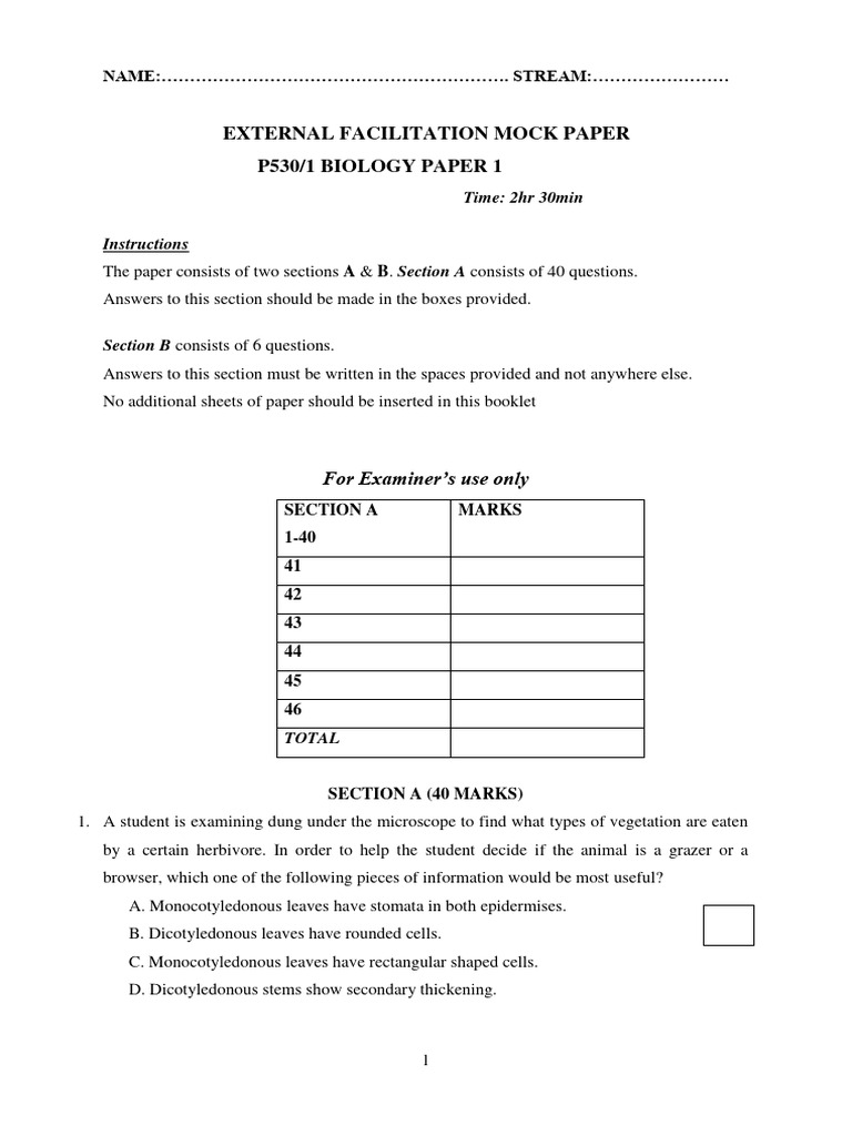 s6 Biology Paper 1 | PDF | Root | Auxin