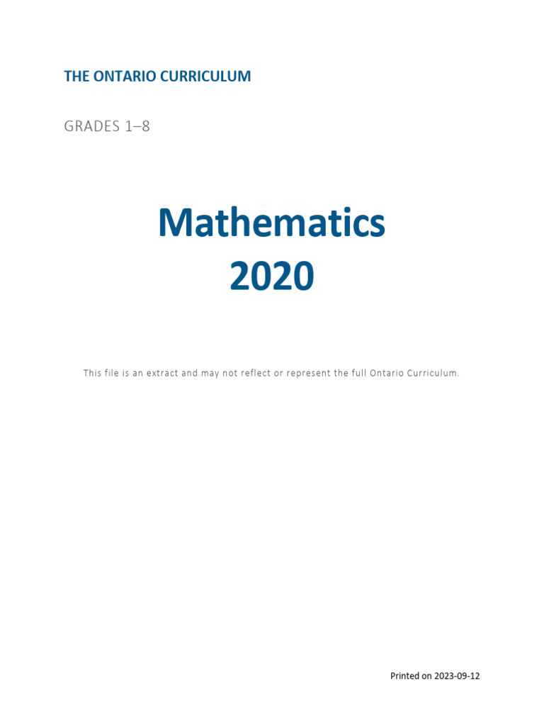 Ontario Grades 1-8 Math Curriculum 2020 | PDF | English As A Second Or ...