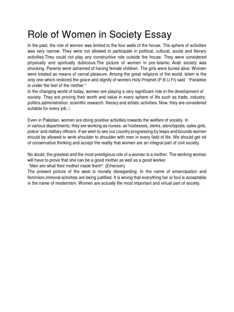 12th Role of Women in Society Essay | PDF 12th Role of Women in Society Essay | PDF
