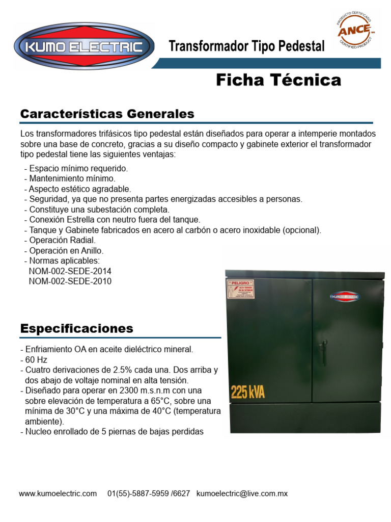 Ficha Tecnica Pedestales | PDF | Transformador | Ingenieria Eléctrica