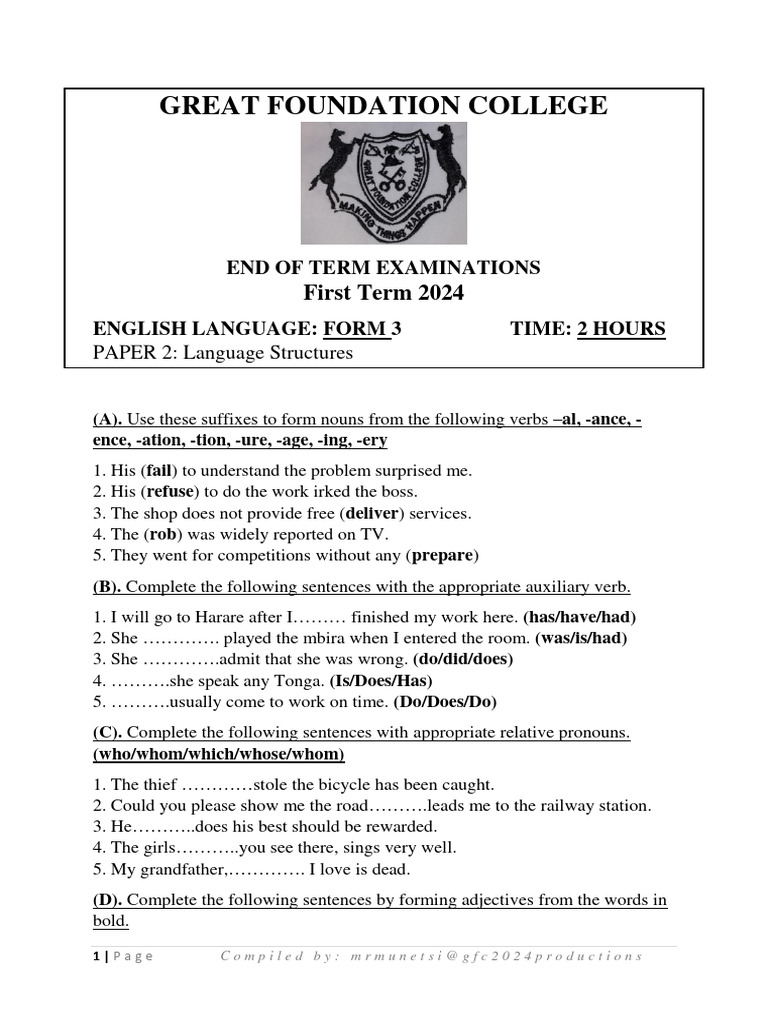 English Form 3 | PDF | English Language | Verb