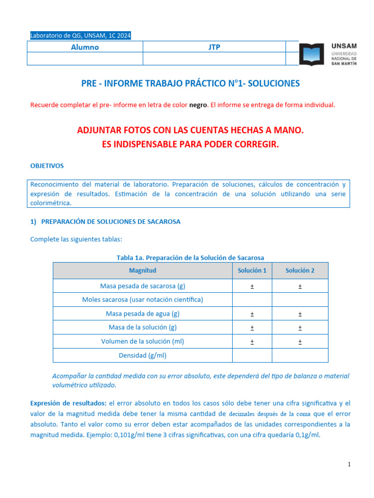 Pre Informe TP1 Soluciones 1c2024 | PDF | Concentración | Etanol