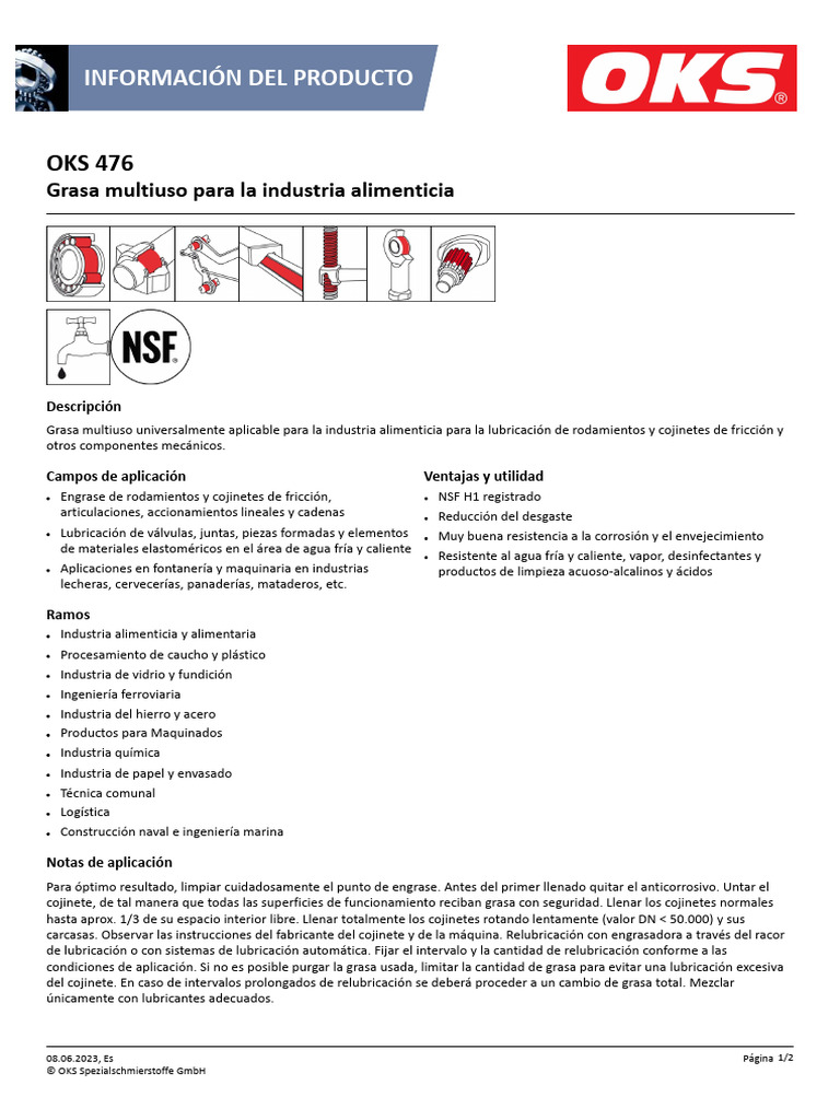 Hoja de Datos Tecnicos OKS 476 | Descargar gratis PDF | Rodamiento ...