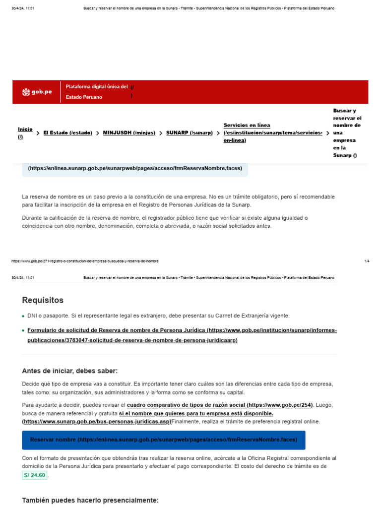 Buscar y Reservar El Nombre de Una Empresa en La Sunarp: Plataforma Digital Única Del Estado ...
