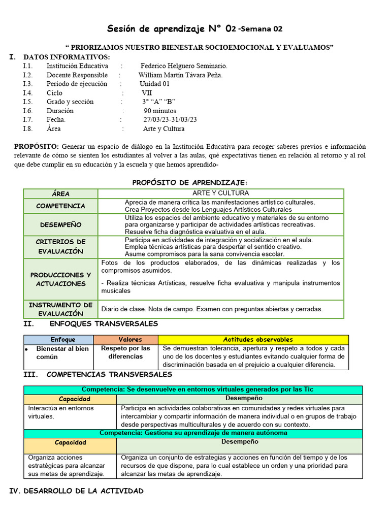 Sesion Unidad 2 4 y 5 Semana 1 | PDF | Evaluación | Aprendizaje