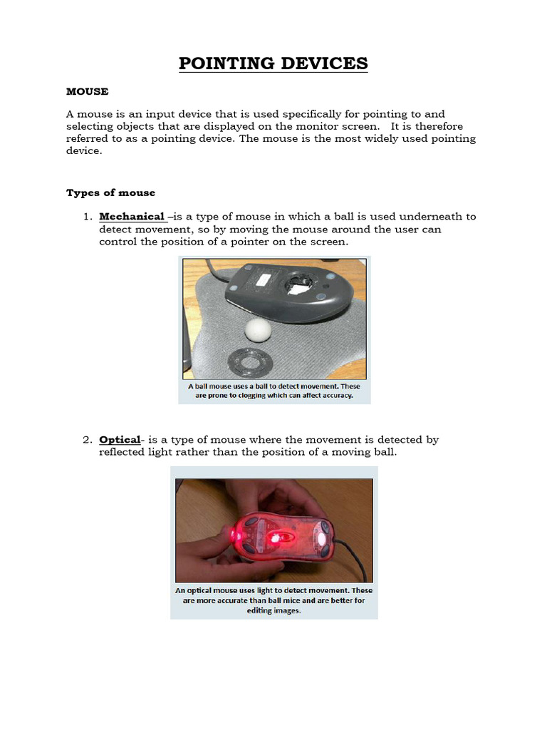 Week 10 (A) Input Devices - Pointing Devices - Mouse Tracker Ball and Touchpad | PDF