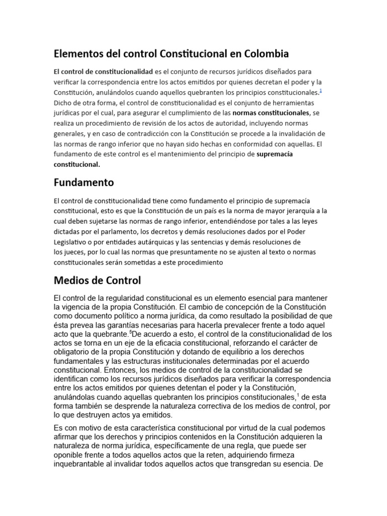 Elementos Del Control Constitucional en Colombia | PDF | Ciencias ...