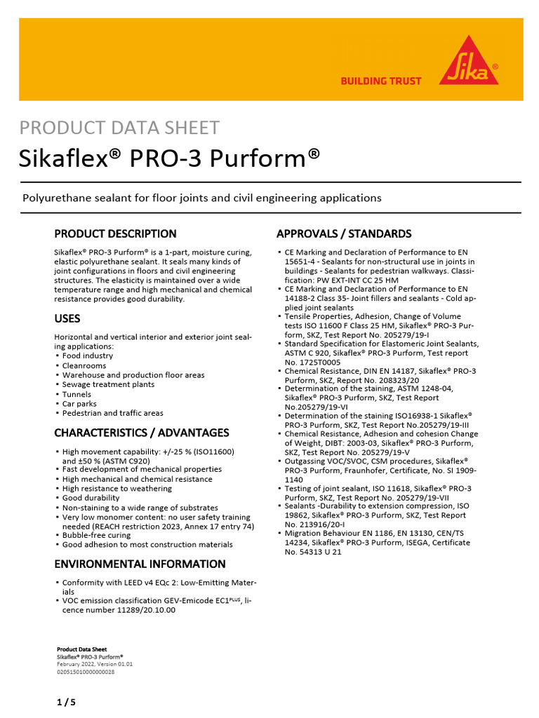 Sikaflex Pro 3 Purform | PDF | Paint | Concrete