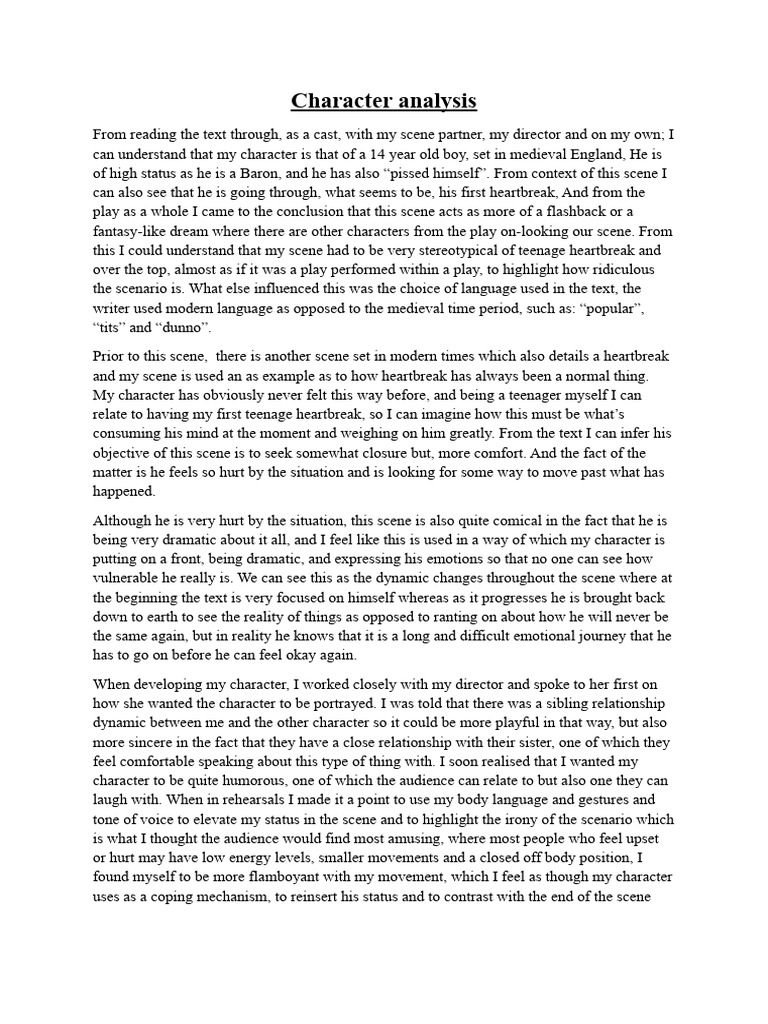 Character Analysis | PDF | Body Language | Psychological Concepts