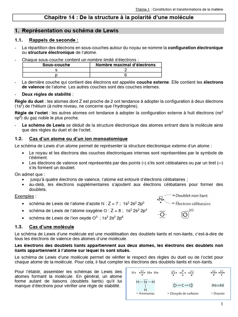 Schéma de Lewis et polarité moléculaire | PDF | Polarité (chimie ...