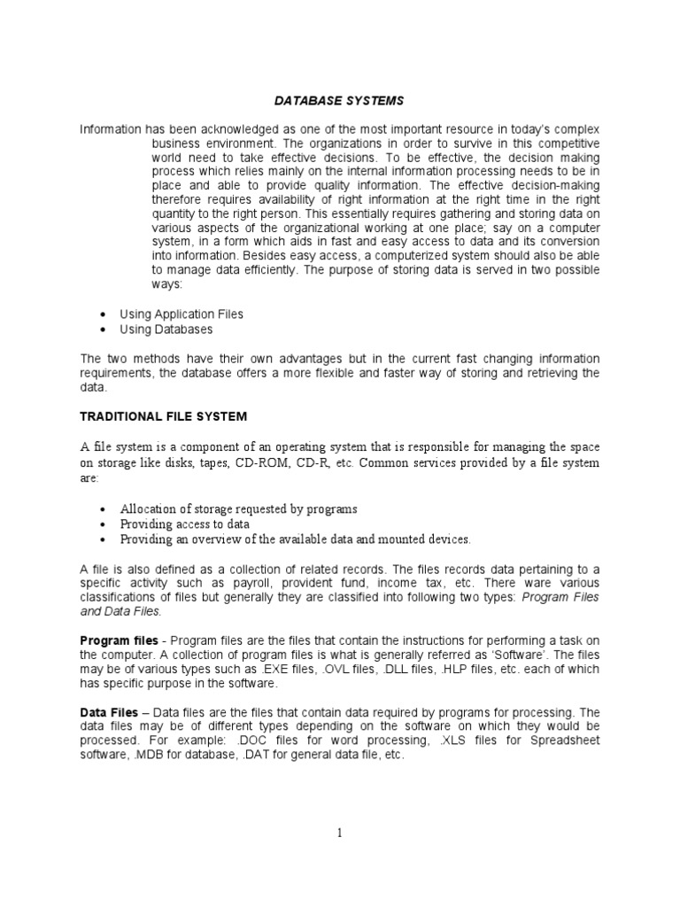 Database Systems Traditional File System Pdf Databases