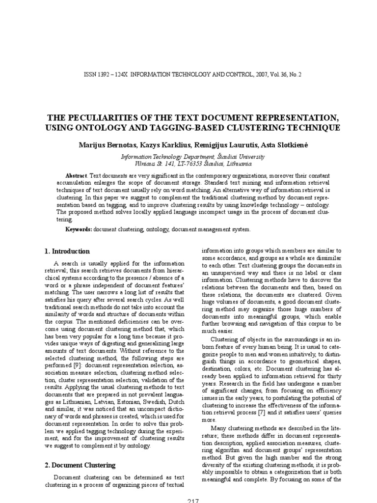 The Peculiarities of The Text Document Representation, Using Ontology and Tagging-Based ...