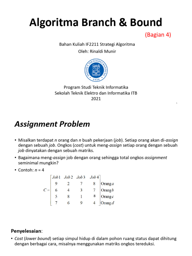Algoritma Branchand Bound 2021 Bagian4 | PDF