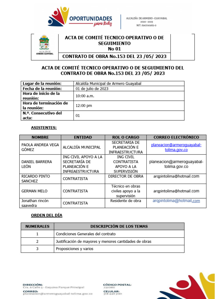 ACTA DE COMITÉ TÉCNICO DE OBRA.1 | PDF ACTA DE COMITÉ TÉCNICO DE OBRA.1 | PDF