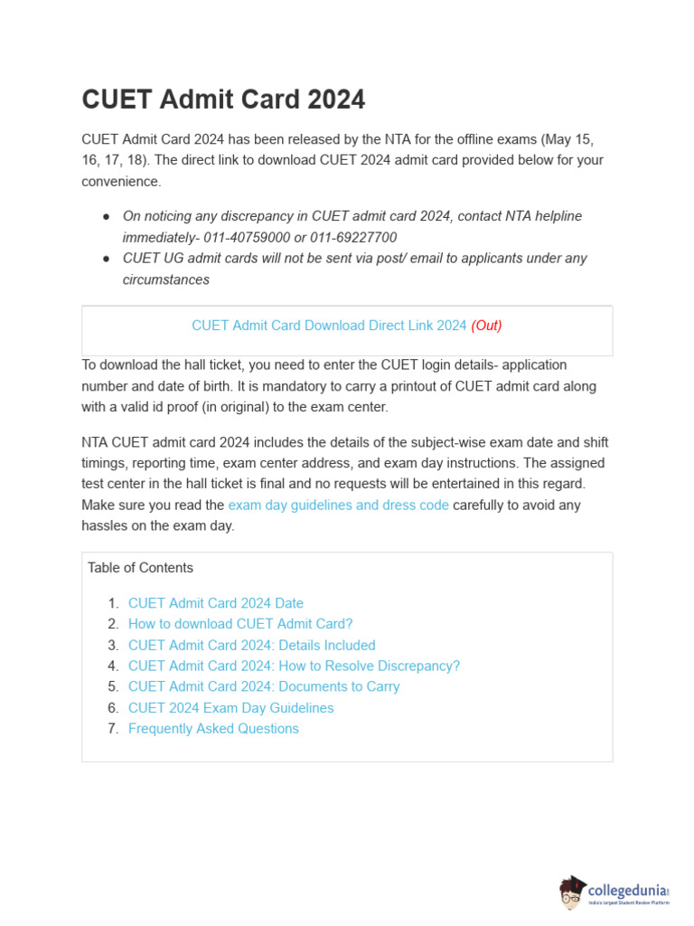 CUET Admit Card 2024 | PDF | Identity Document | Password