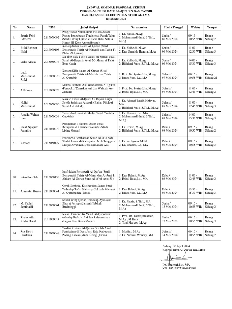 Jadwal Seminar Proposal Mei 2024 | PDF