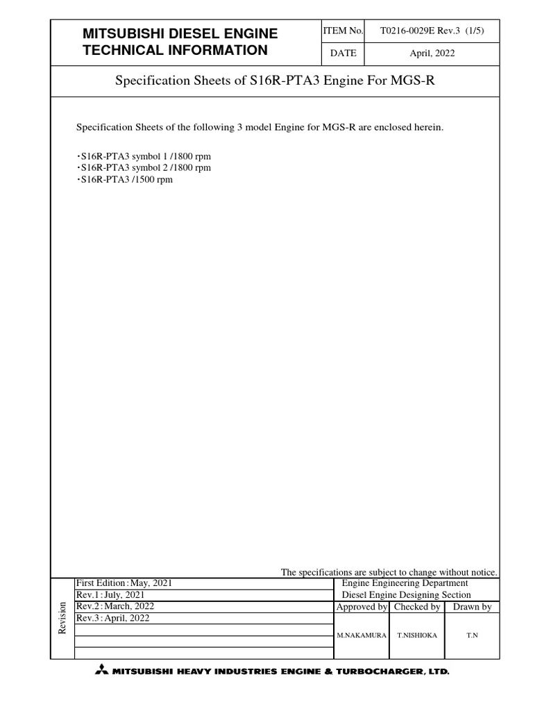 Mitsubishi Generator Engine Spec | PDF | Horsepower | Engines