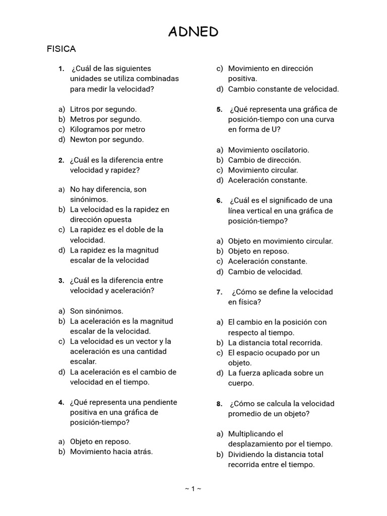 Banco de Preguntas Fisica. | PDF | Fuerza | Velocidad