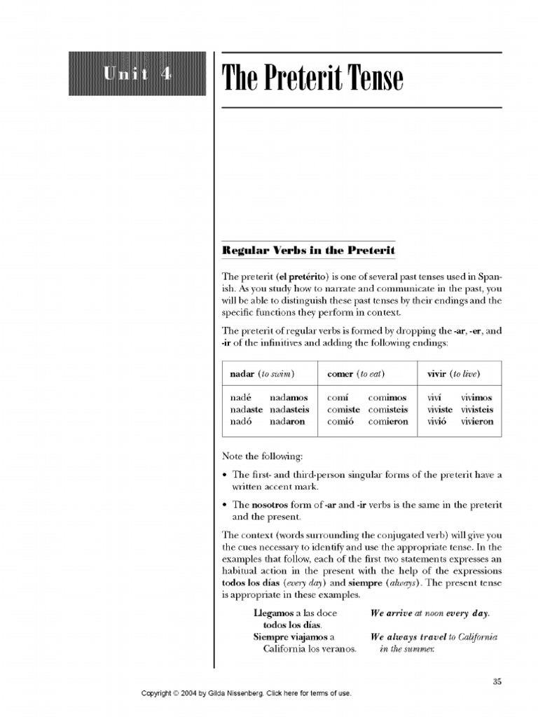 El Pretérito + Ejercicios | PDF