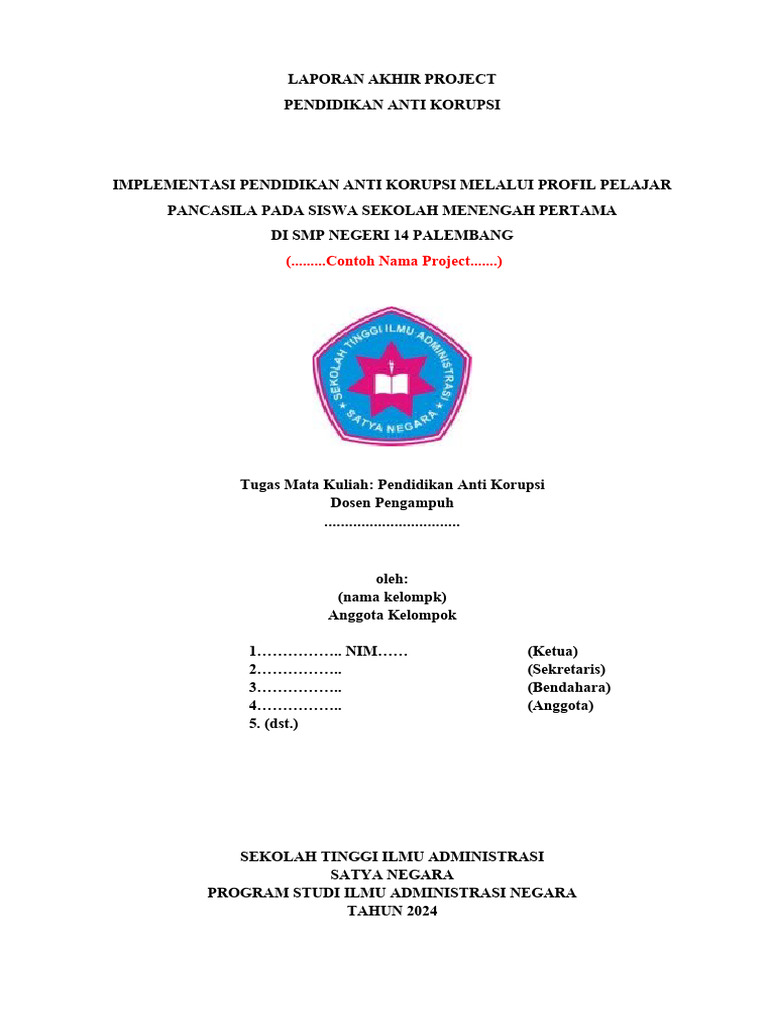 Pedoman Laporan Akhir Project Pendidikan Anti Korupsi | PDF