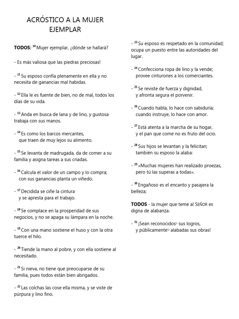 Acrostico A La Mujer Ejemplar | PDF