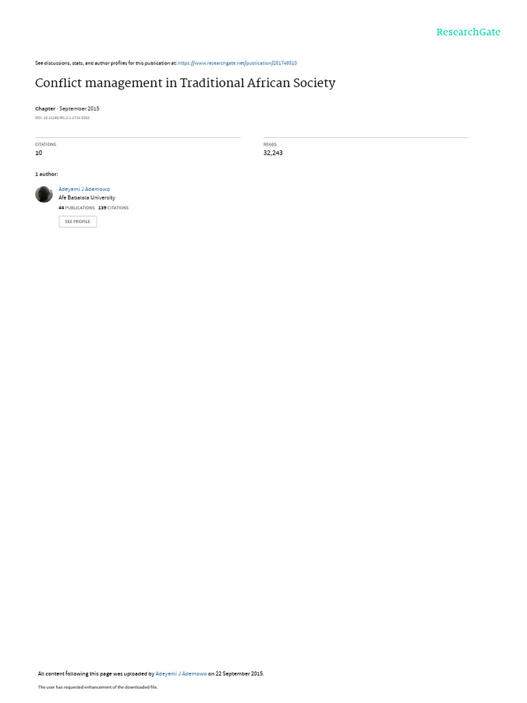 ADEMOWOConflictmanagementin Traditional Africa | PDF | Family | Mediation