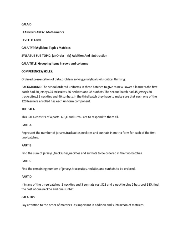 Cala D | PDF | Matrix (Mathematics) | Mathematics