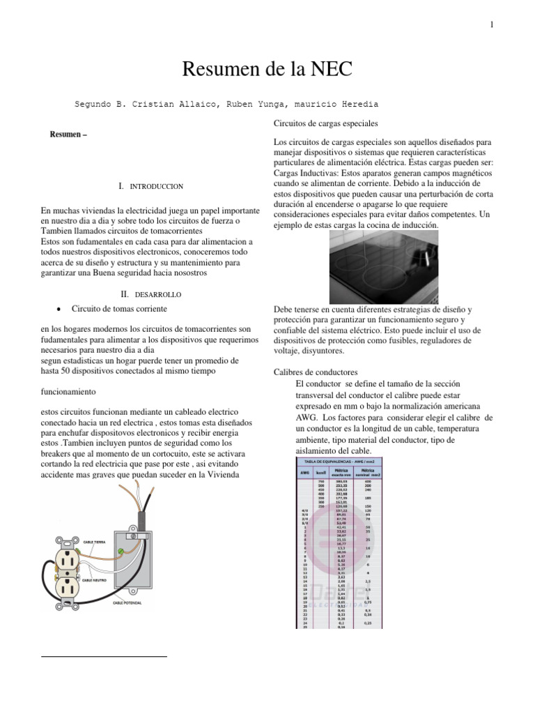 Resumen Nec | PDF | Corriente eléctrica | Ingenieria Eléctrica
