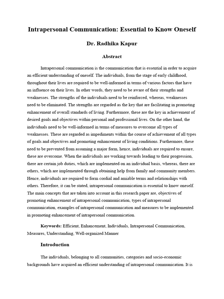 Understanding Intrapersonal Communication | PDF | Self Esteem ...