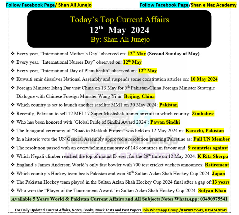 May 2024 National and International Current Affairs | PDF