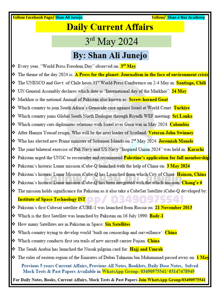 Current Affairs May 2024 Summary | PDF | Pakistan | Diplomacy