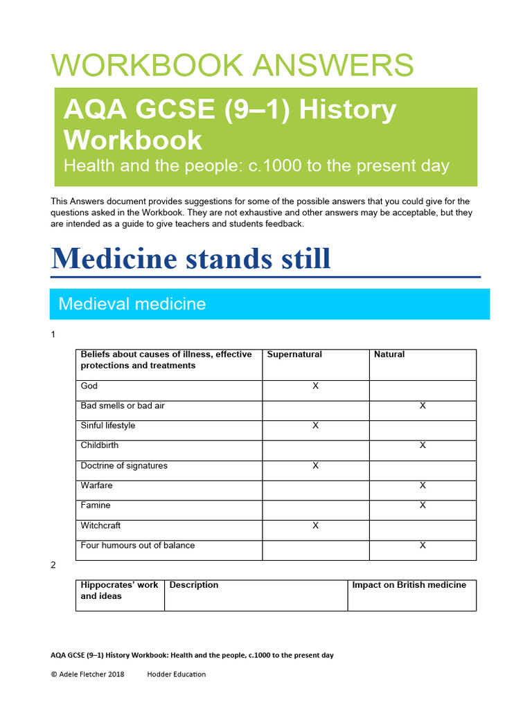 History AQA Workbook Health and The People Answers | PDF | Surgery ...