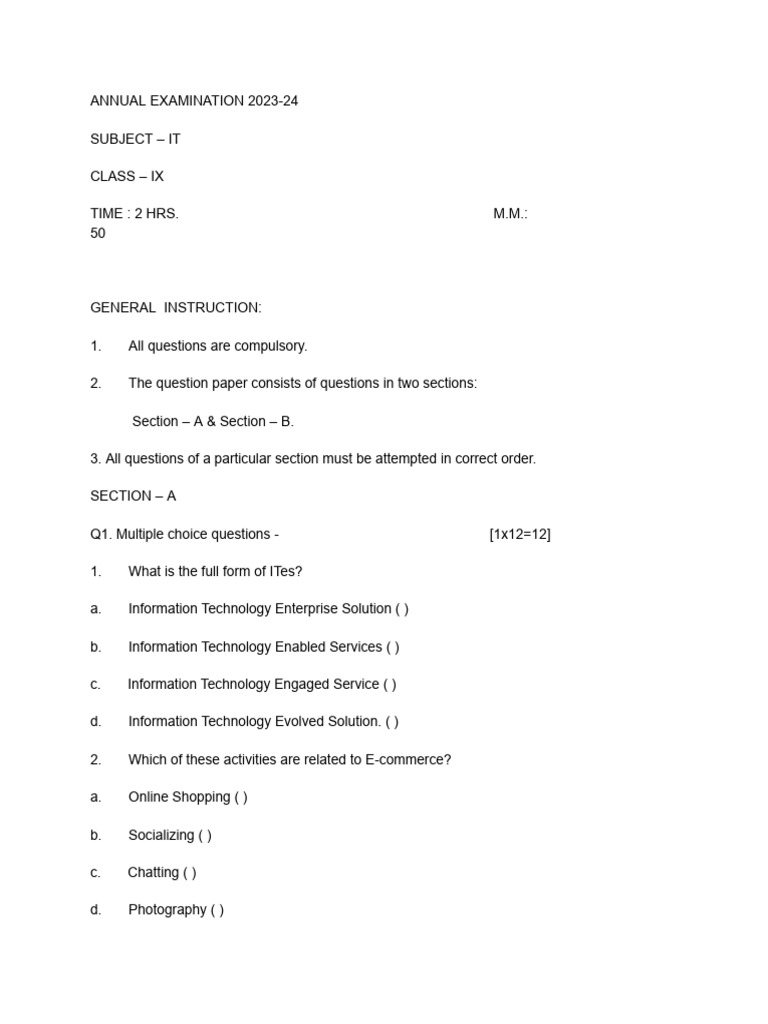 It Sample Paper | PDF | Spreadsheet | Software