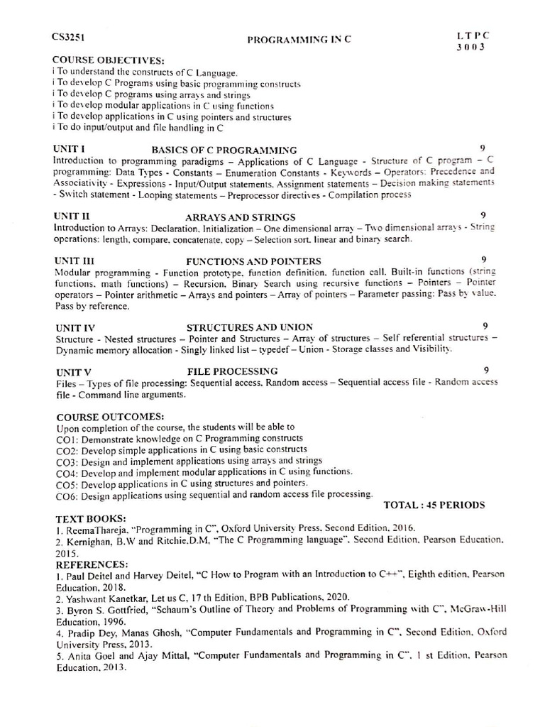 Cs3251 Prgm In C Unit 1 Pdf 