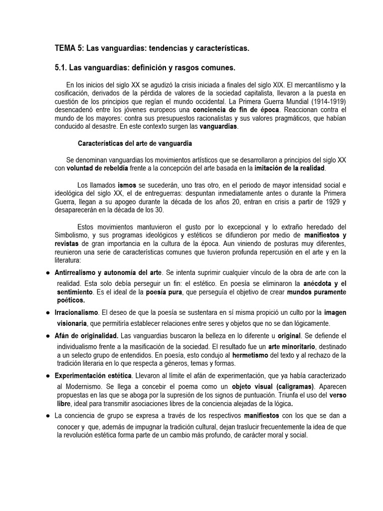 TEMA 5. Las vanguardias. Tendencias y características | PDF ...