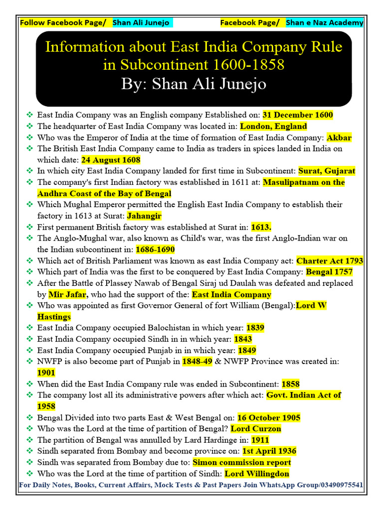 Information About East India Company | PDF | East India Company ...