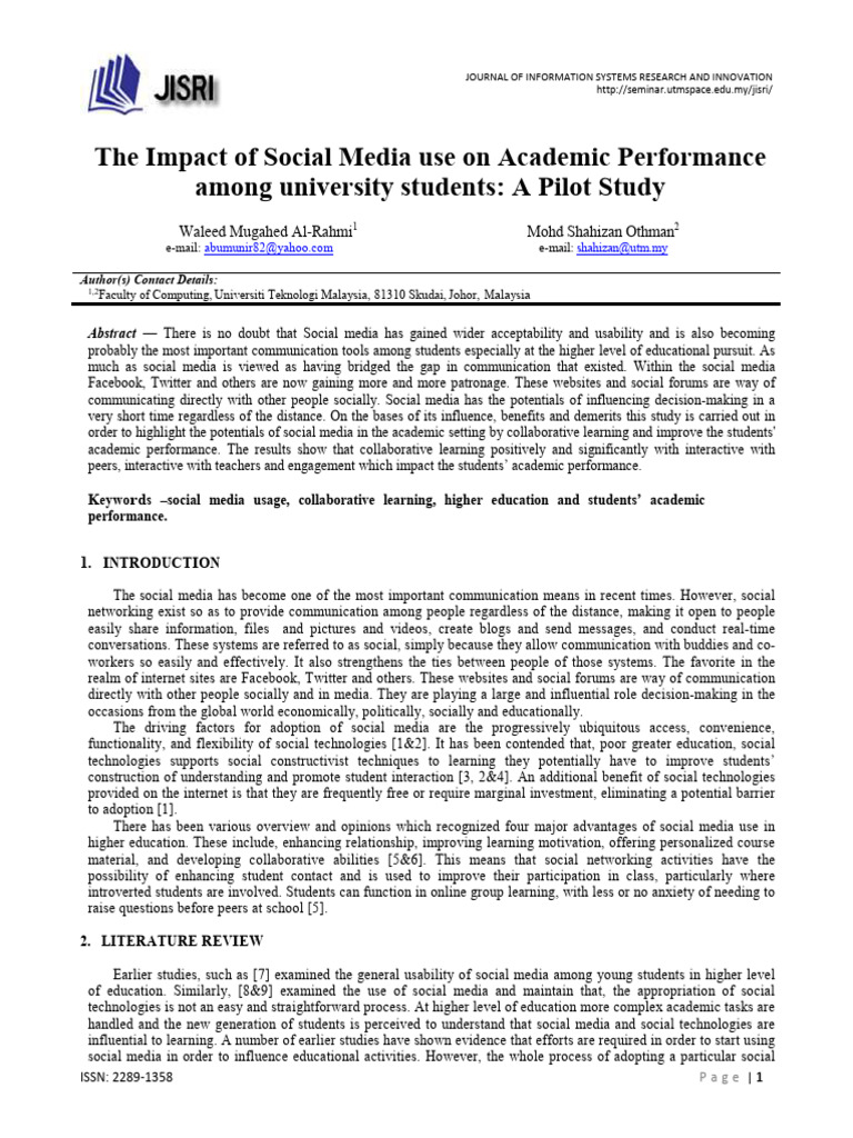 The Impact of Social Media Use On Academ | Download Free PDF | Popular Culture & Media Studies ...